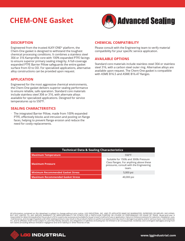 CHEM-ONE Gasket - Advanced Sealing Inc.